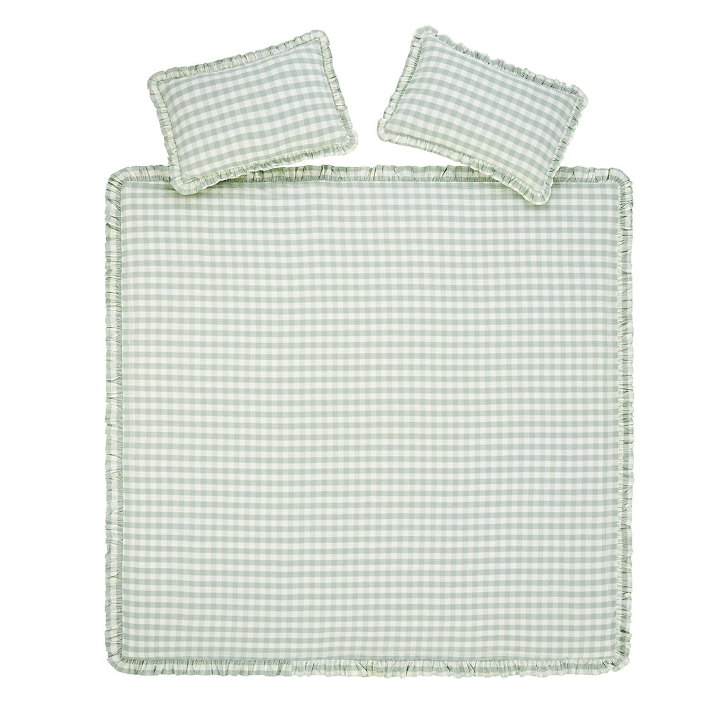 Matilda Sage Green Gingham Ruffle Linen Blend Duvet Set | daals