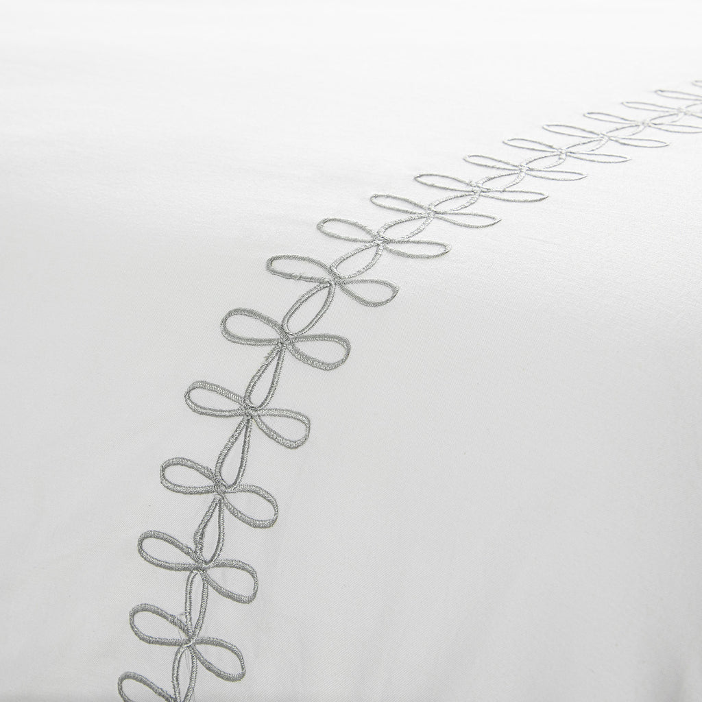 Milano Glacier Grey Knot Embroidered 600 Thread Count Cotton Sateen Du ...