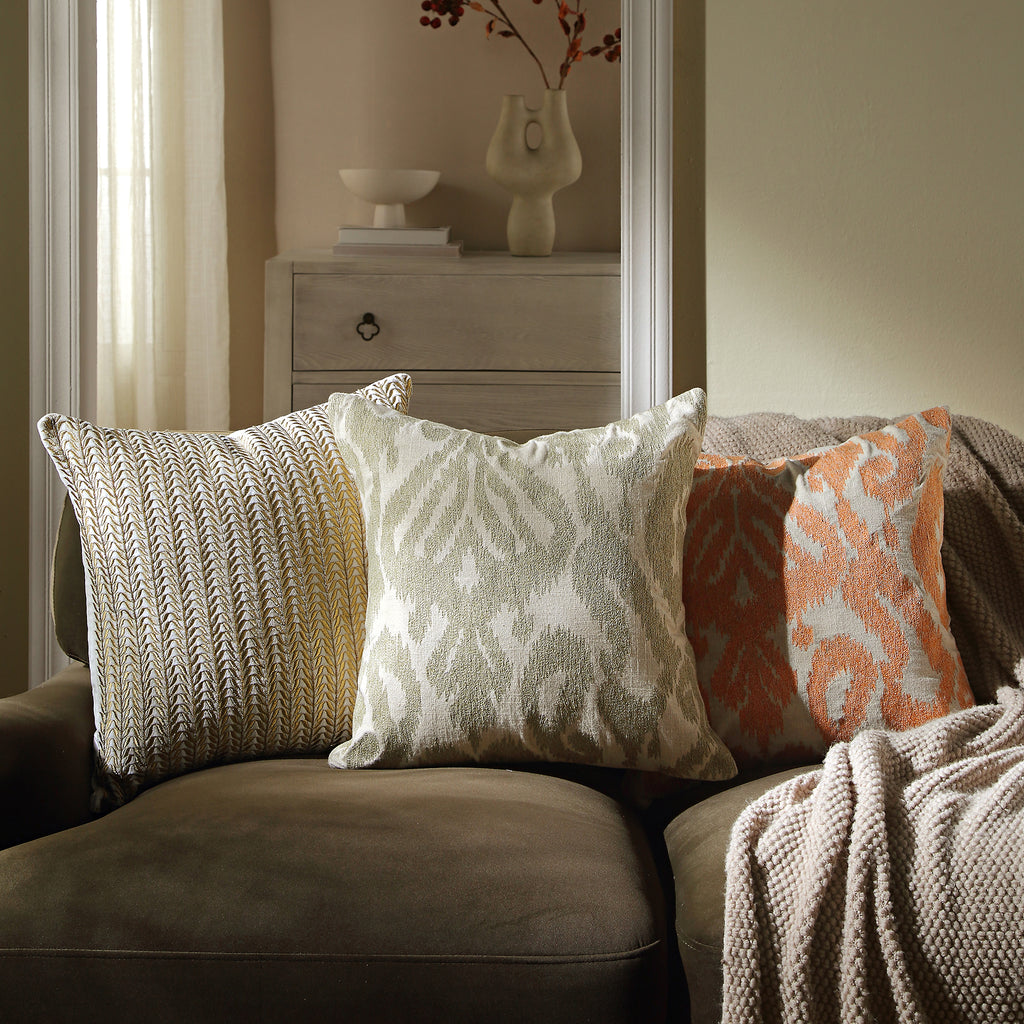 Ikat Collection Sage Green Hand Embroidered Cushion | daals