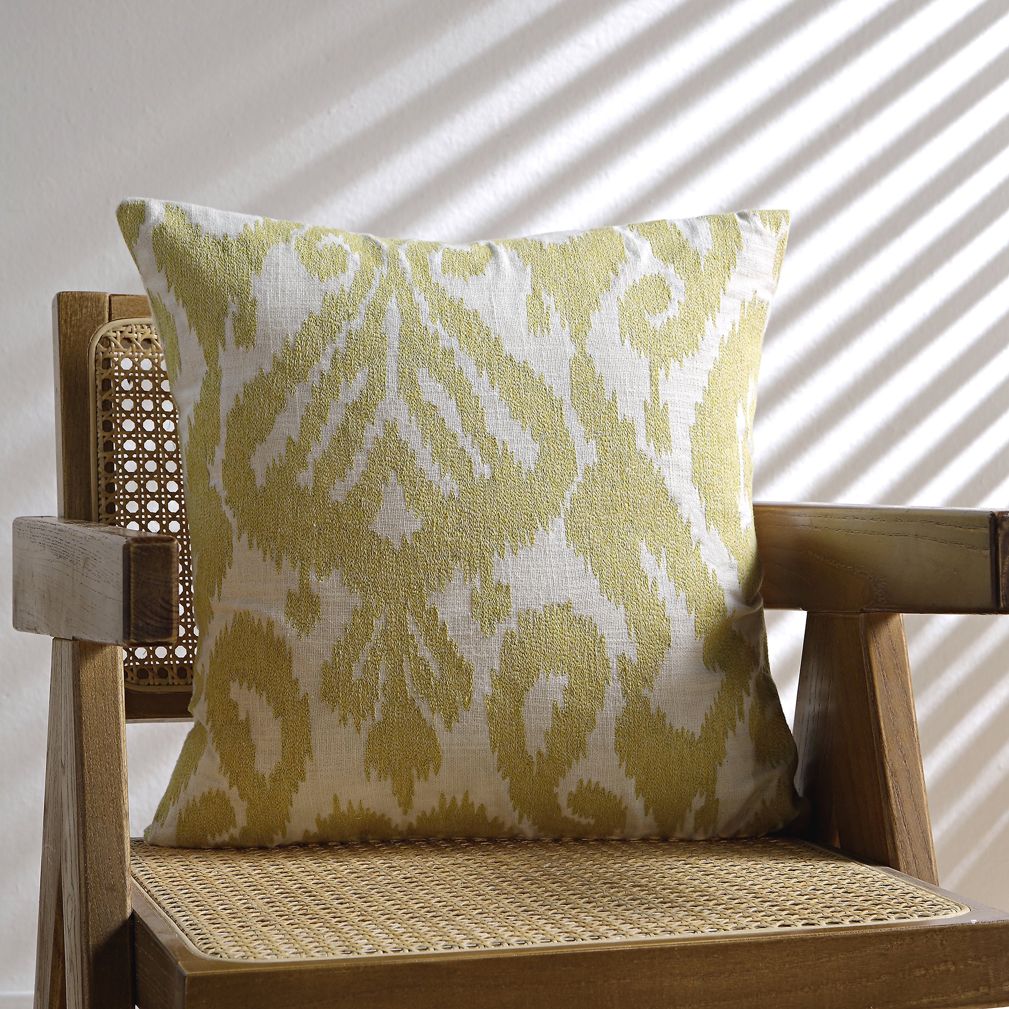 Ikat Collection Corn Yellow Hand Embroidered Cushion | daals