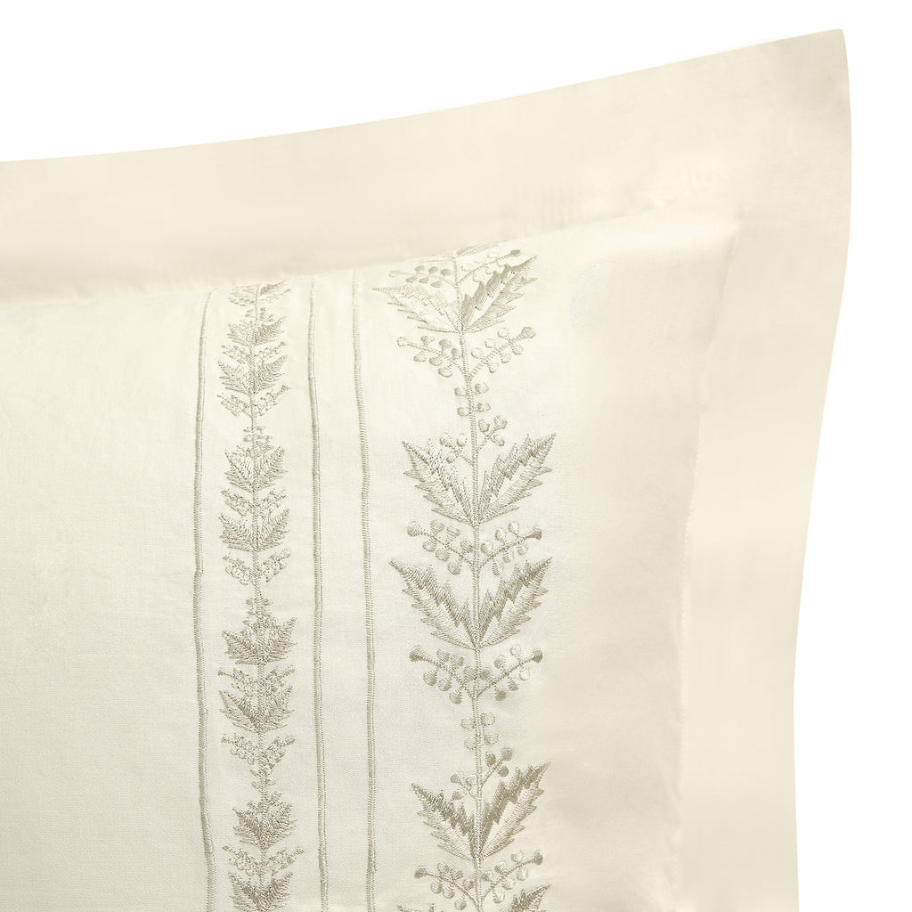 Gabrielle Ivory Leaf Embroidered 600 Thread Count Cotton Sateen Contin ...