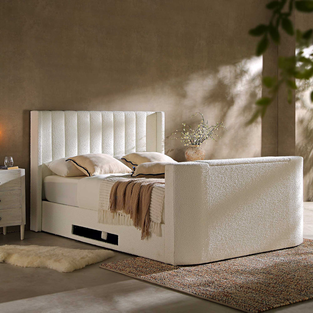 Wilton White Boucle Ottoman TV Bed | daals