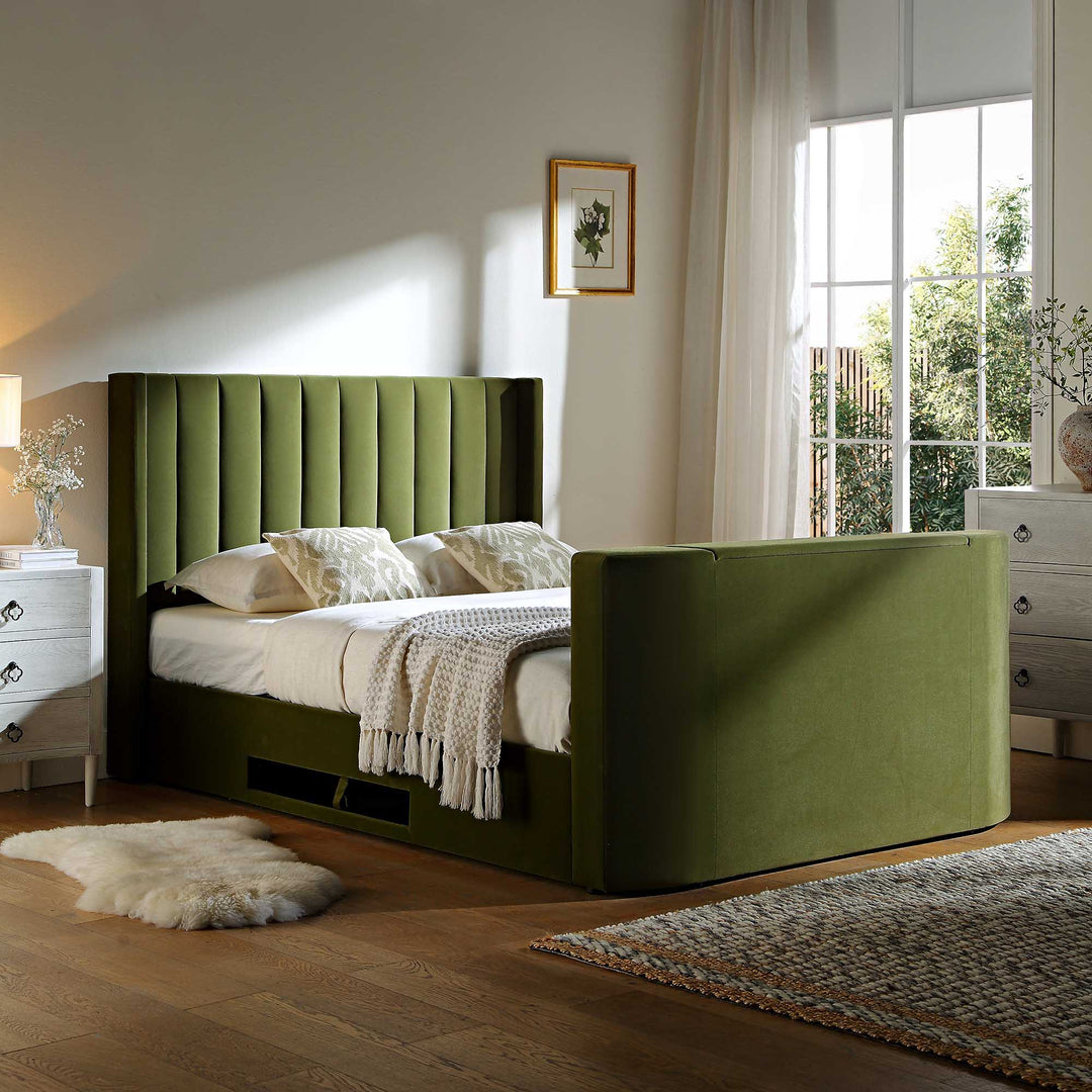 Wilton Moss Green Velvet Ottoman TV Bed | daals
