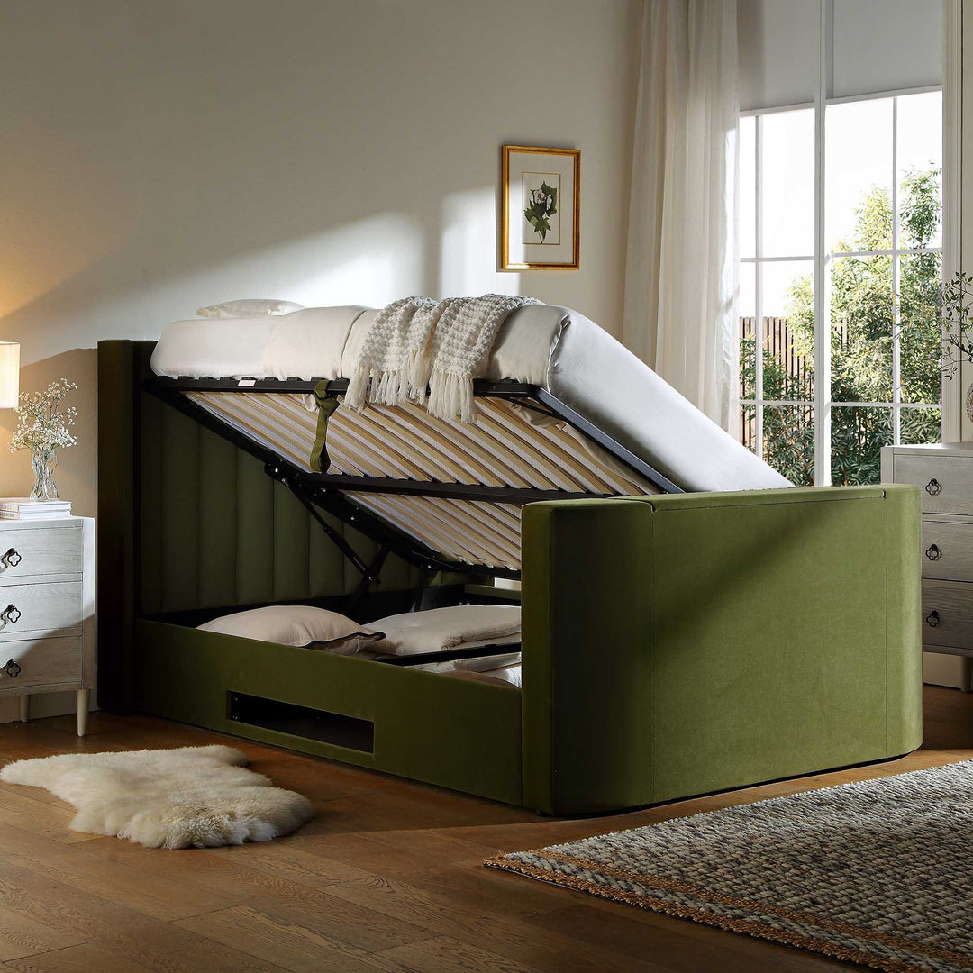 Wilton Moss Green Velvet Ottoman TV Bed | daals