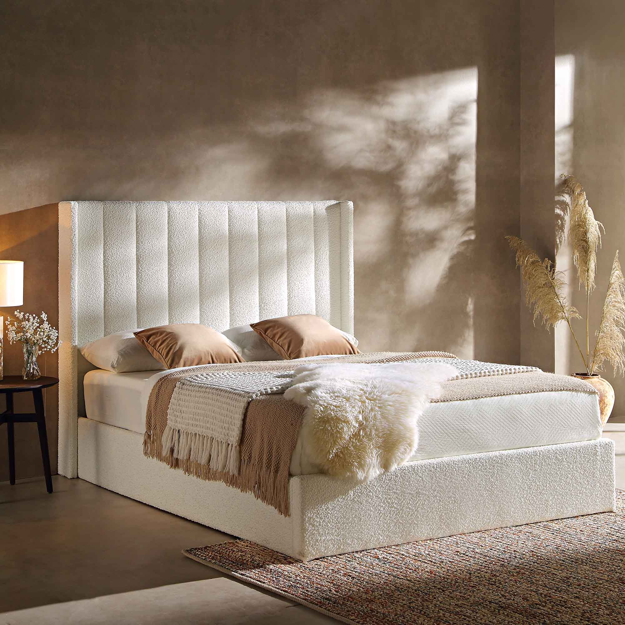 Wilton White Boucle Ottoman Storage Bed | daals