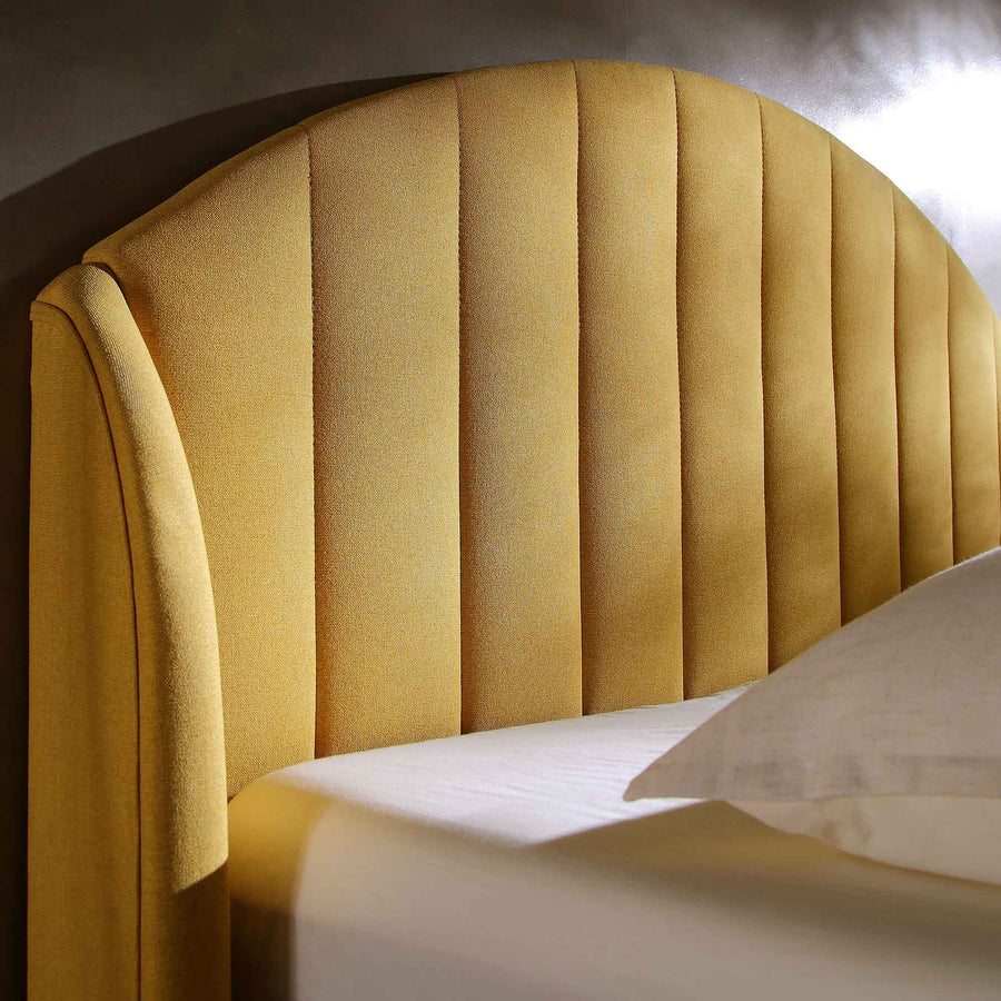 Eleanor Sunflower Yellow Fabric Upholstered Bed Frame with Domed Headb ...