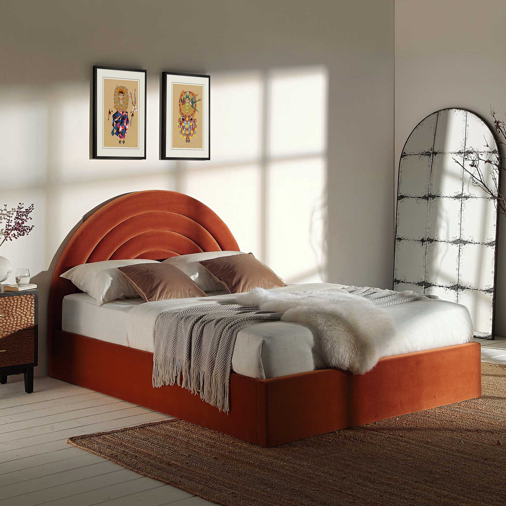 Archer Rust Velvet Ottoman Storage Bed | daals