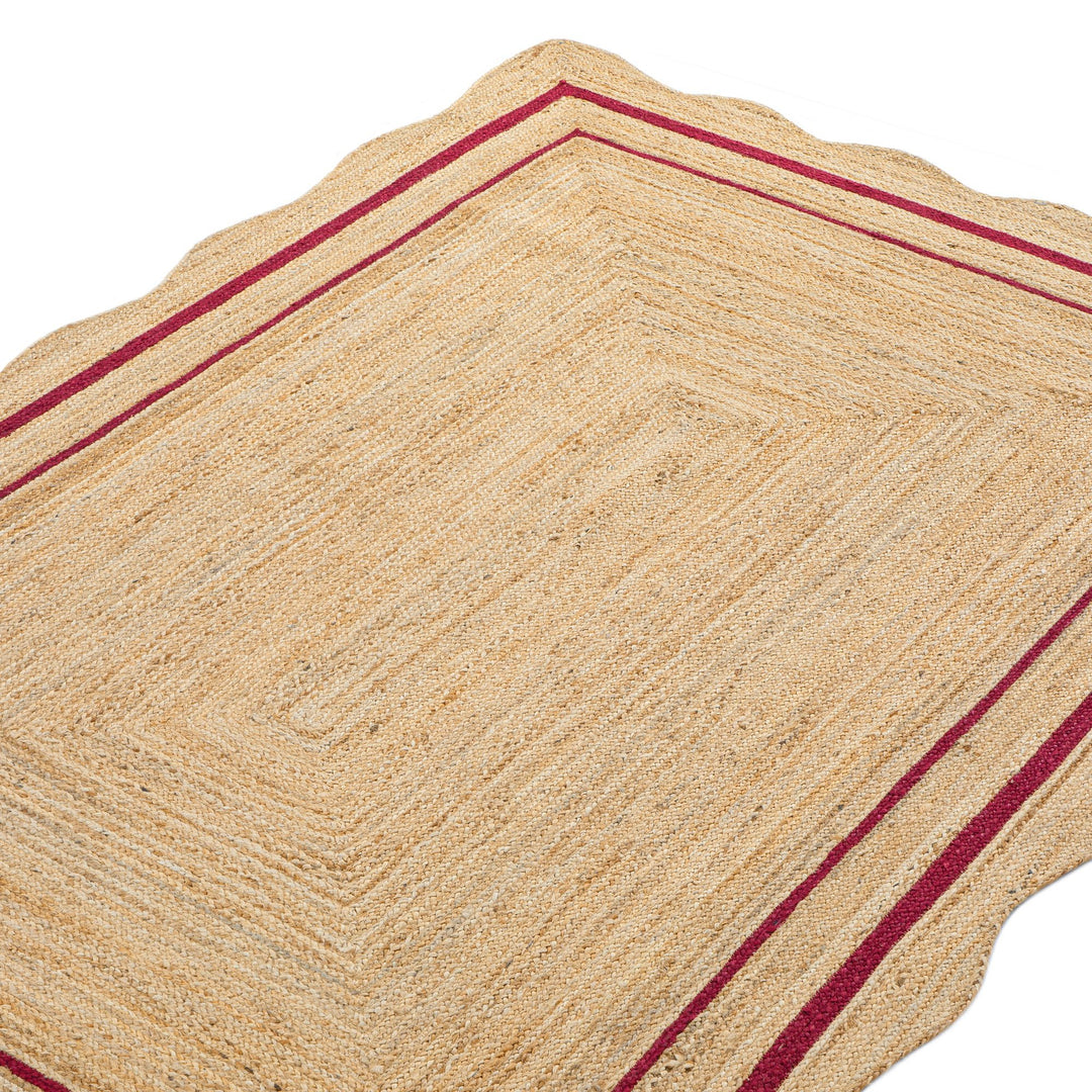 Evie Hand Braided Jute Scallop Scarlet Red Border Rectangular Rug | daals