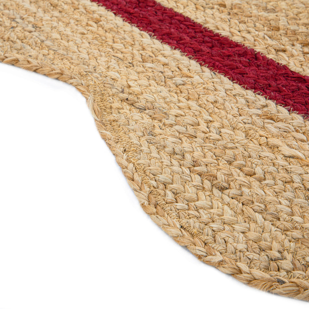 Evie Hand Braided Jute Scallop Scarlet Red Border Rectangular Rug | daals