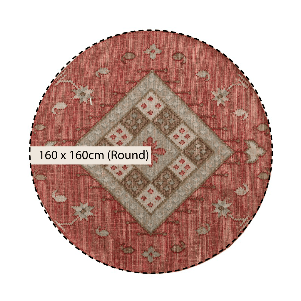 Farah Kilim Traditional Handwoven Wool & Jute Deep Red Round Rug | daals