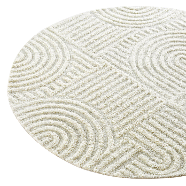 Geo Curve Cream Hand Tufted New Zealand Wool Round Rug | daals