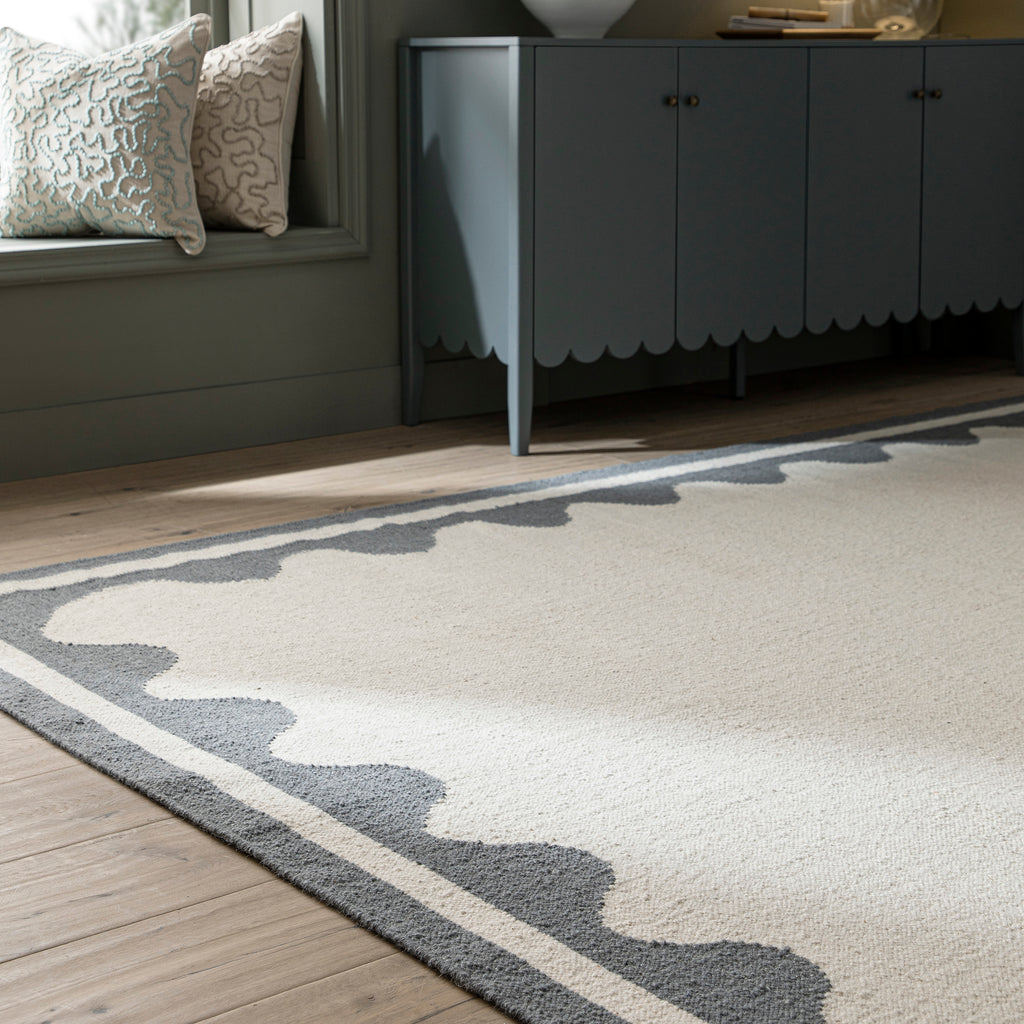 Matilda Blue Scallop Border Handwoven Wool Rug | daals