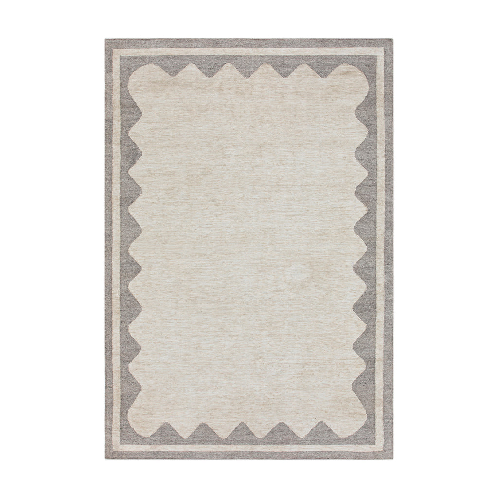 Matilda Grey Scallop Border Indoor Outdoor Handwoven Rug | daals