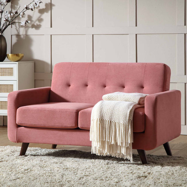 Clarence 2-Seater Sofa in Blush Pink Velvet | daals