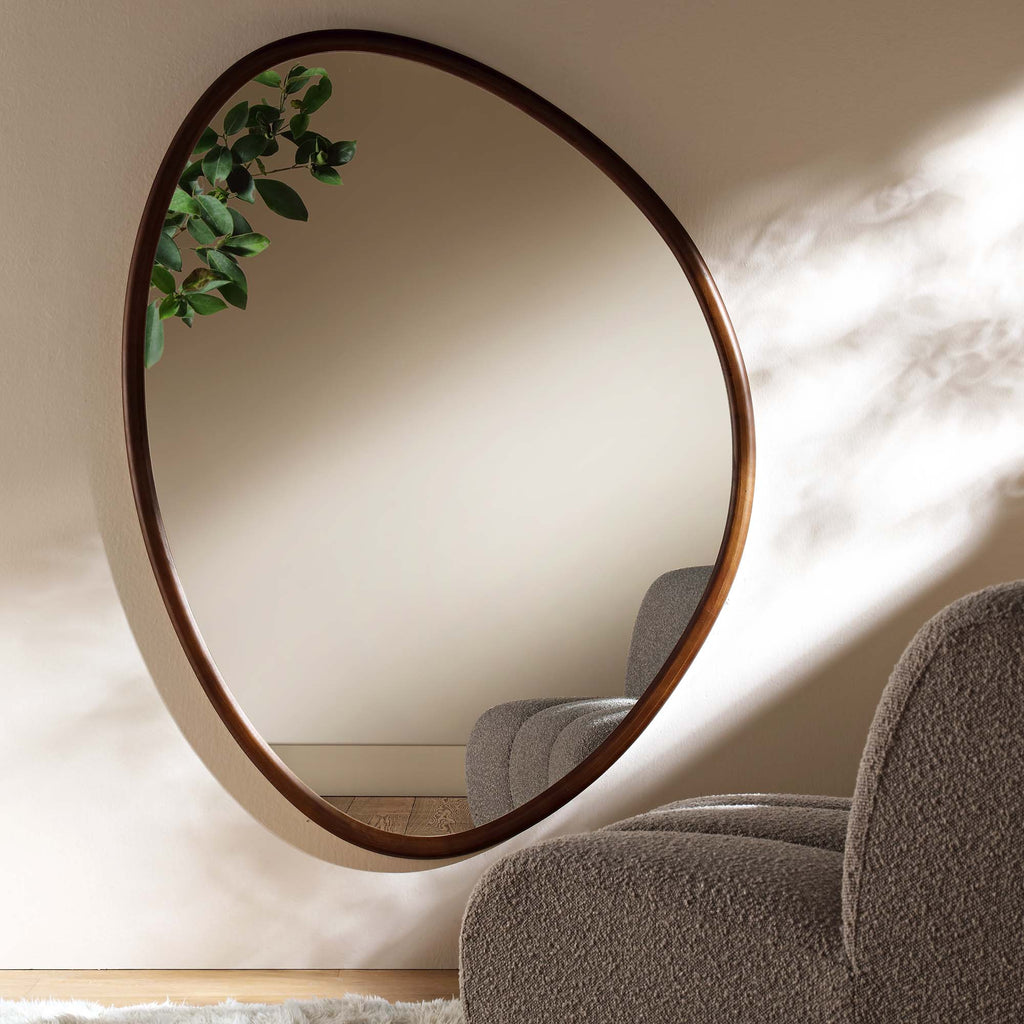 Edo Irregular Pebble Large Wooden Mirror 160 x 120 cm, Walnut | daals