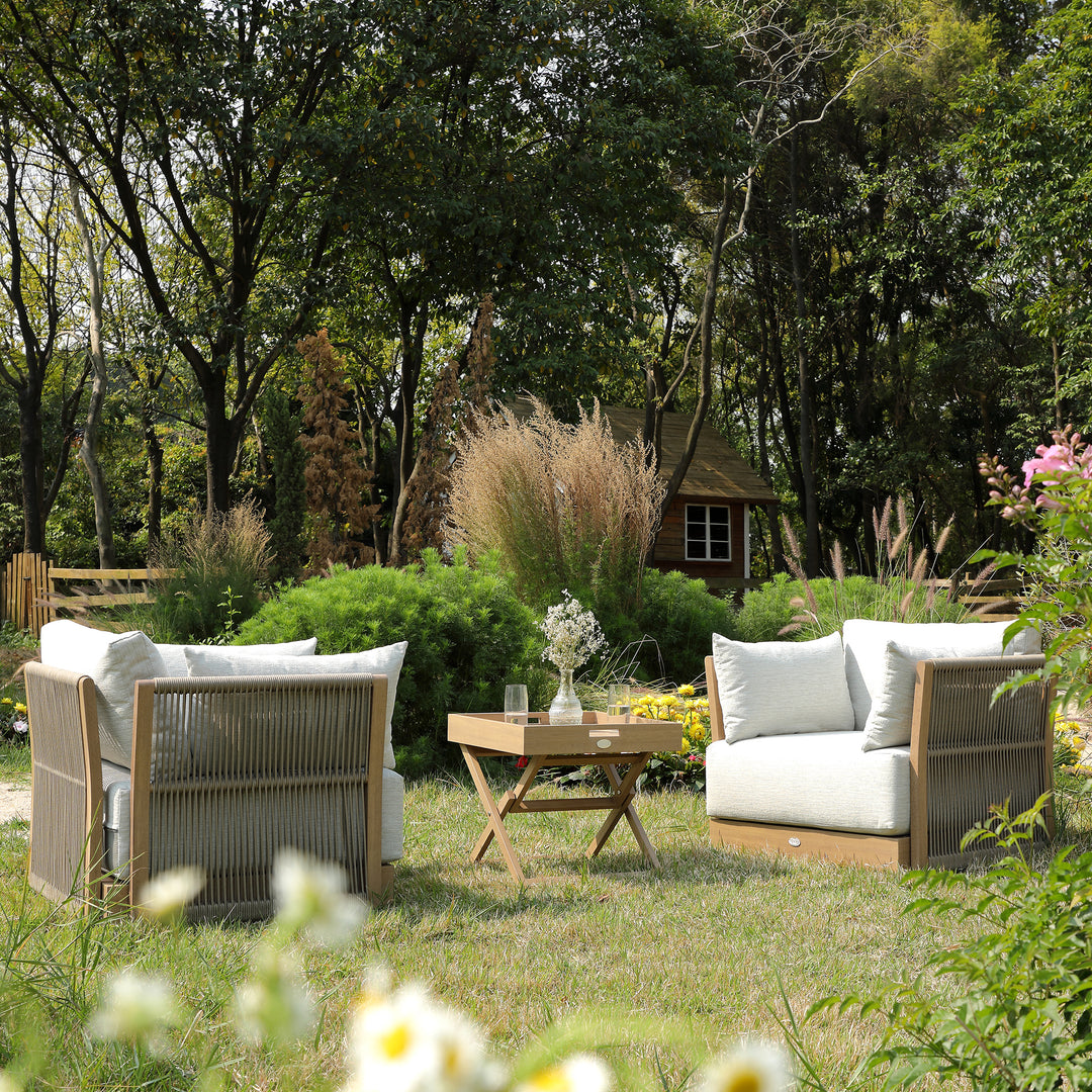 Pedra Rope and Aluminium Outdoor Bistro Set, Natural | daals