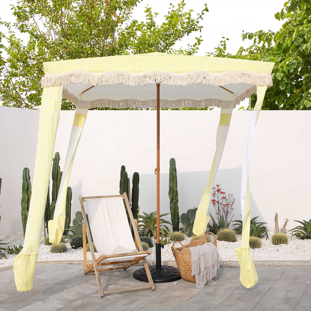 Gabriel Yellow and White Striped Fringed Cabana | daals