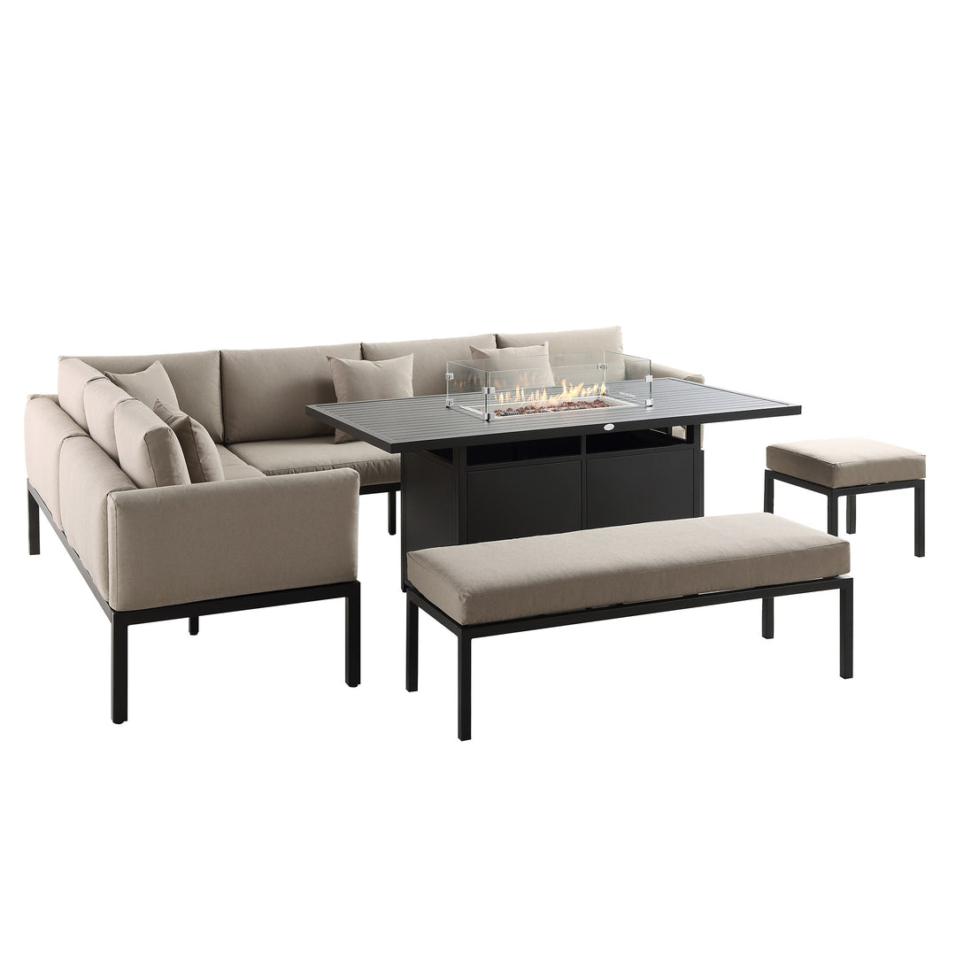 Calabasas Large Outdoor Fabric and Aluminium Corner Casual Dining Set ...