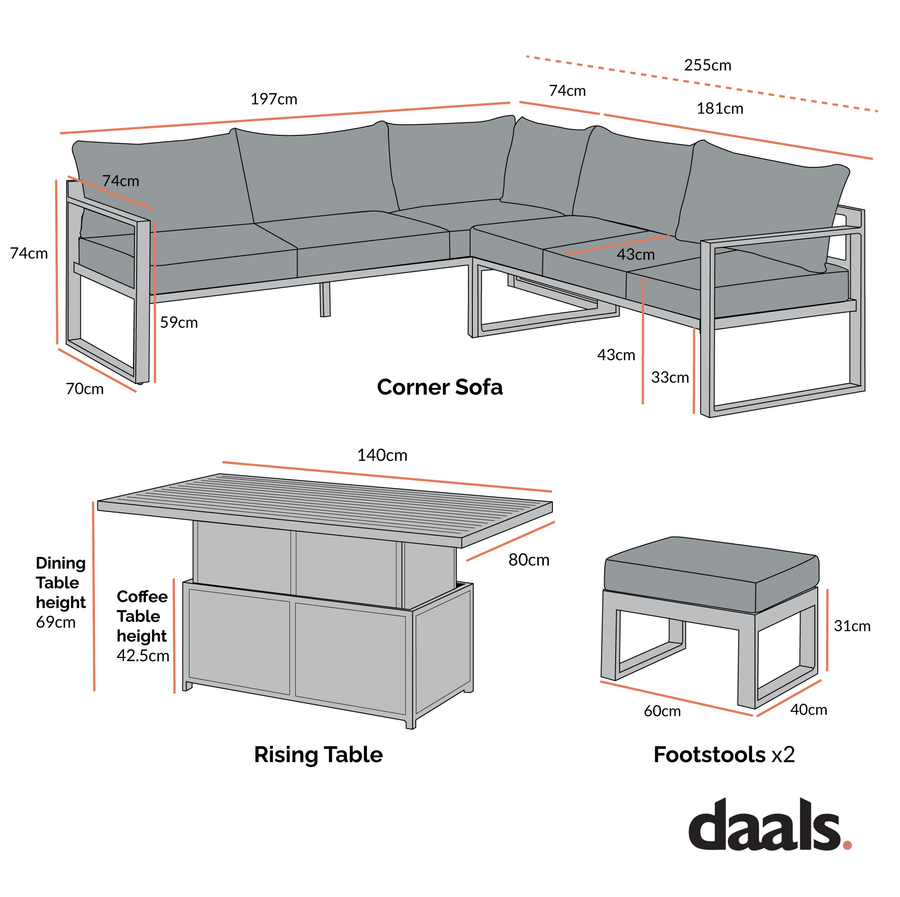 Albany Aluminium Large Corner Casual Dining Set with Rising Table, Gre ...