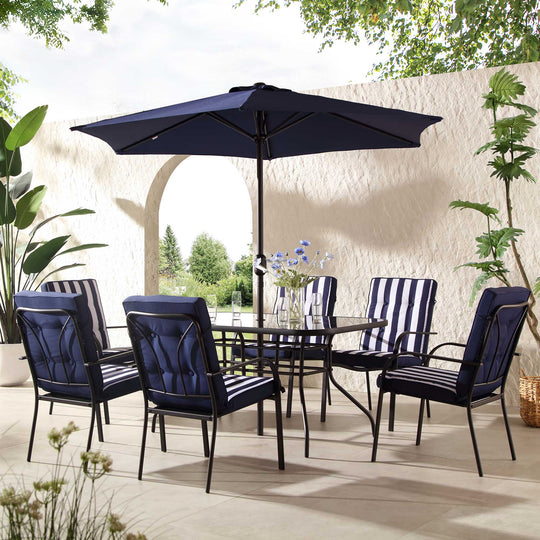 Champneys 6-Seater Steel and Fabric Outdoor Patio Dining Set with Cran ...