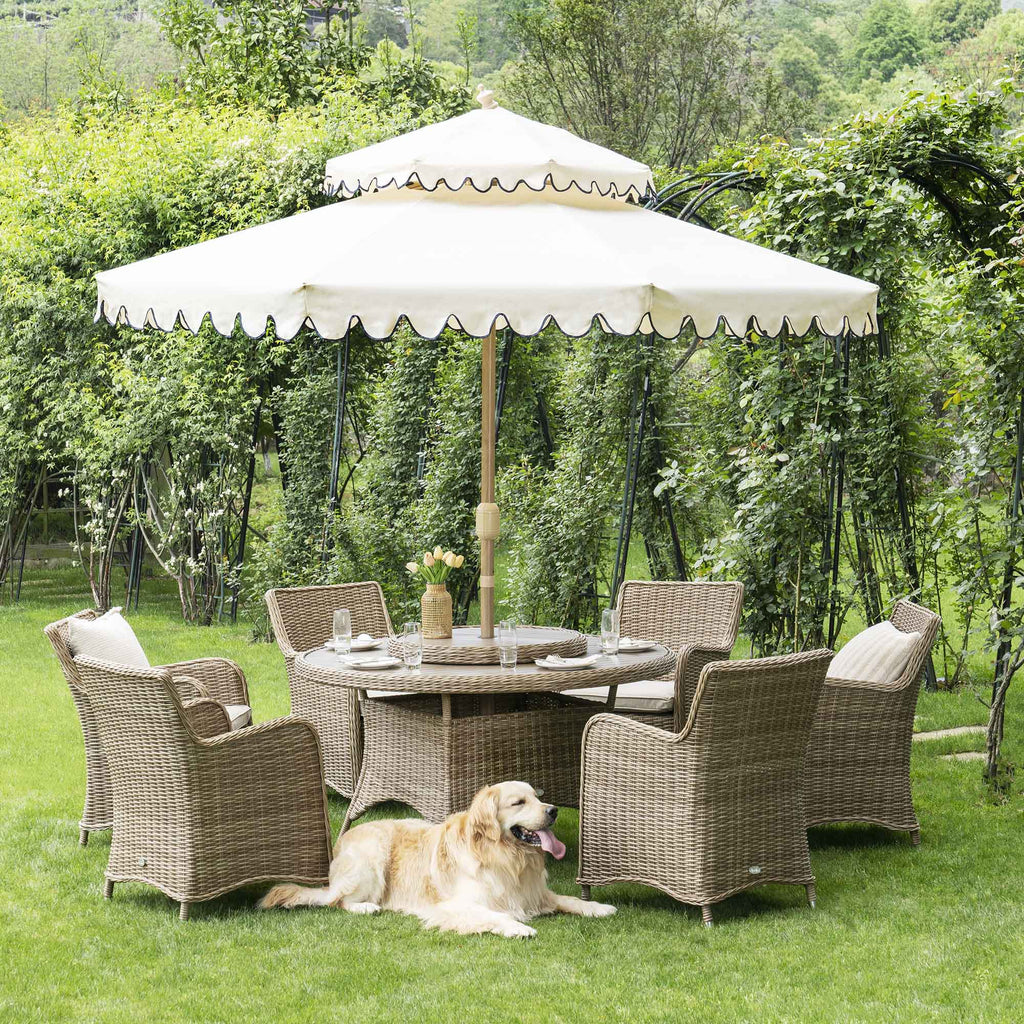 Hampshire 6-Seater Round Rattan Dining Set with Lazy Susan in Natural ...