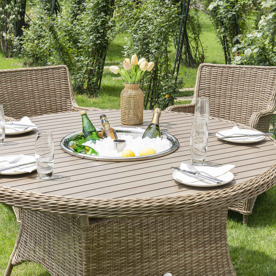 Hampshire 6-Seater Round Wicker Rattan Dining Set with Lazy Susan & Ic ...