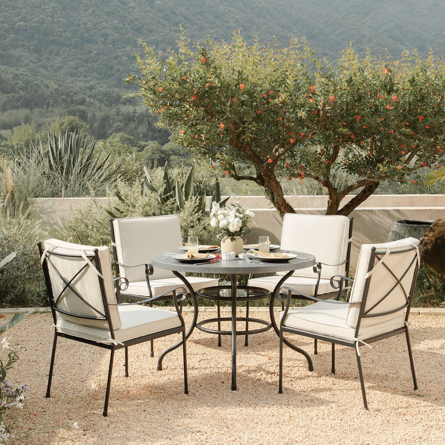 Haymes Indoor and Outdoor Metal 4-Seater Round Dining Set, Beige | daals