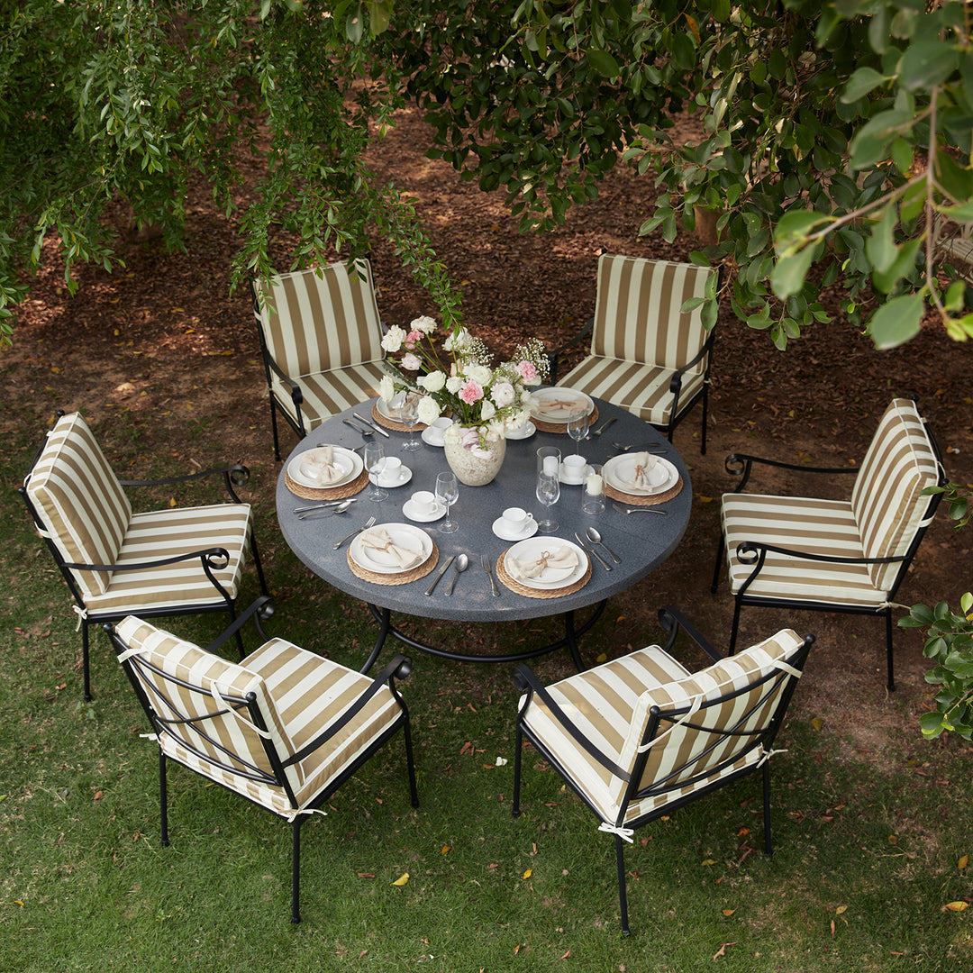 Haymes Indoor and Outdoor Metal 6-Seater Round Dining Set, Khaki Strip ...