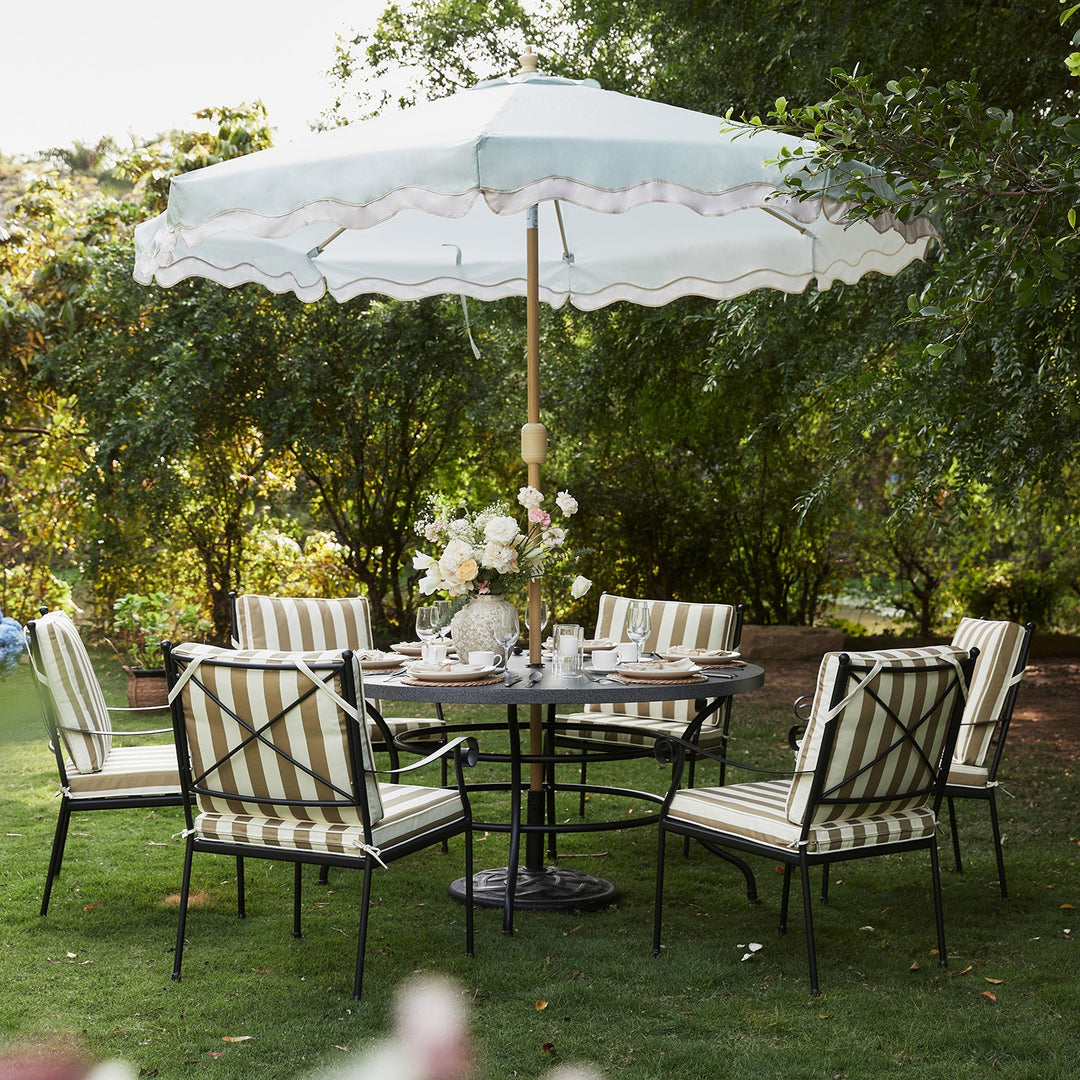 Haymes Indoor and Outdoor Metal 6-Seater Round Dining Set, Khaki Strip ...