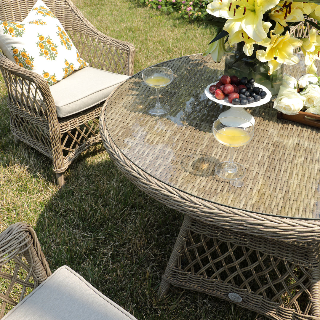 Willowbrook Lattice Weave Rattan 4-Seater Round Dining Set, Natural | daals