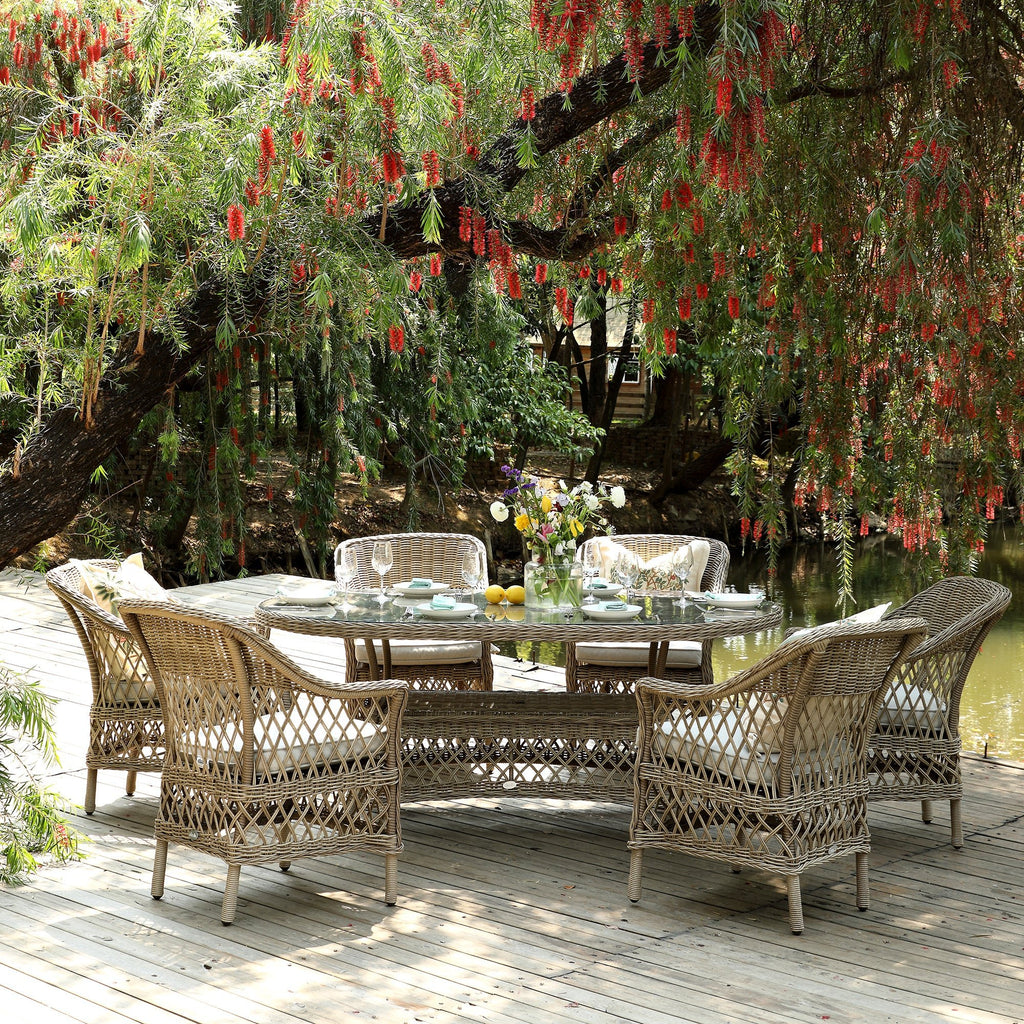 Willowbrook Lattice Weave Rattan 6-Seater Oval Dining Set, Natural | daals