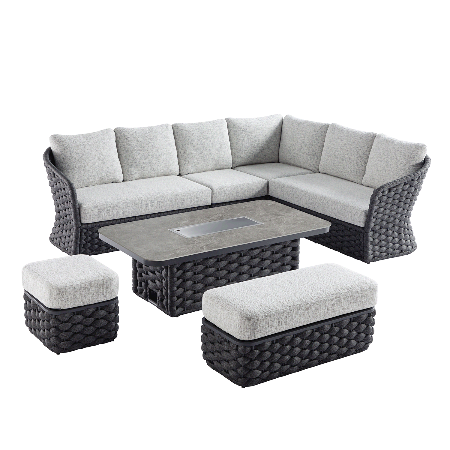 Positano Wide Rope Large Corner Casual Dining Set | Firepit Table, Gre ...