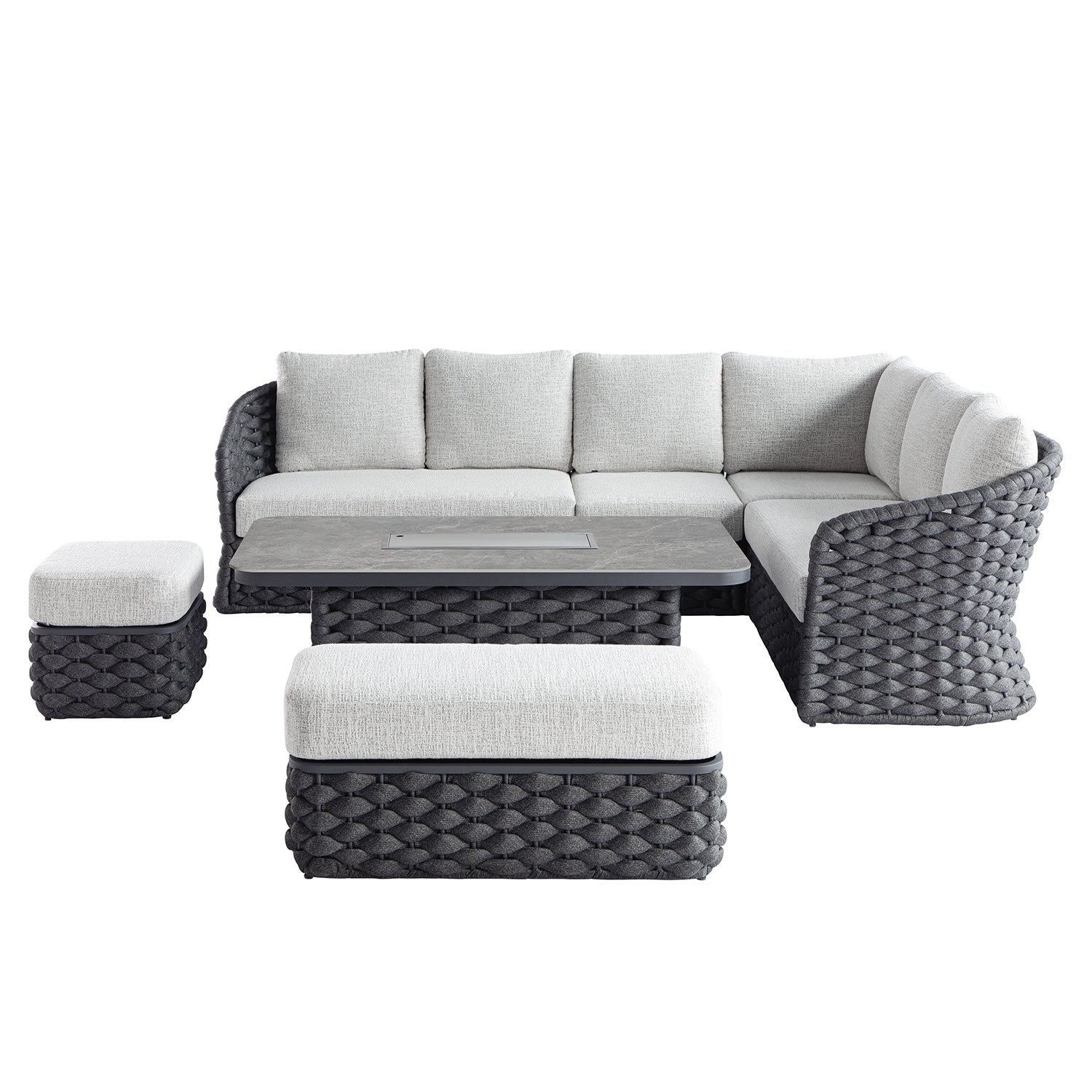 Positano Wide Rope Large Corner Casual Dining Set | Firepit Table, Gre ...