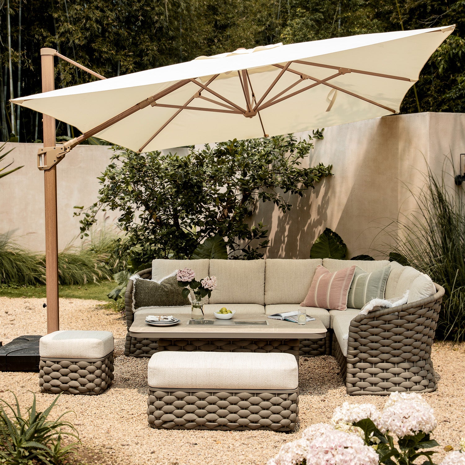Positano Wide Rope Large Corner Casual Dining Set | Firepit Table, Tau ...