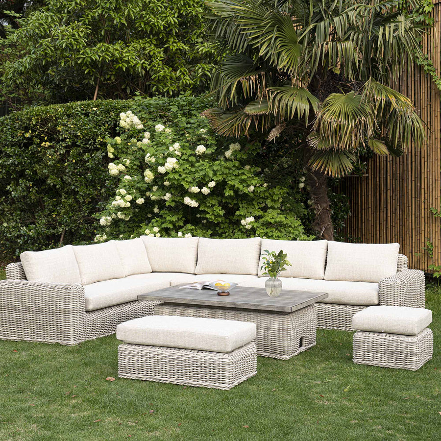 Bellagio Large Wicker Corner Dining Set with Rising Table, Light Grey ...
