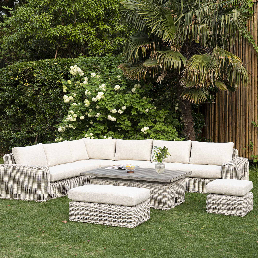 Bellagio Large Wicker Corner Dining Set with Rising Table, Light Grey ...