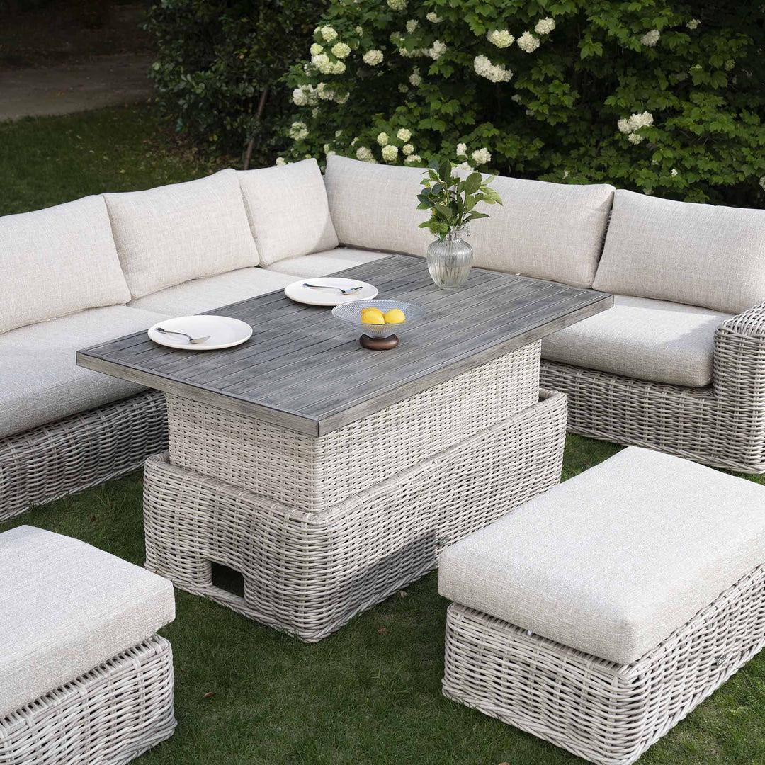 Bellagio Large Wicker Corner Dining Set with Rising Table, Light Grey ...