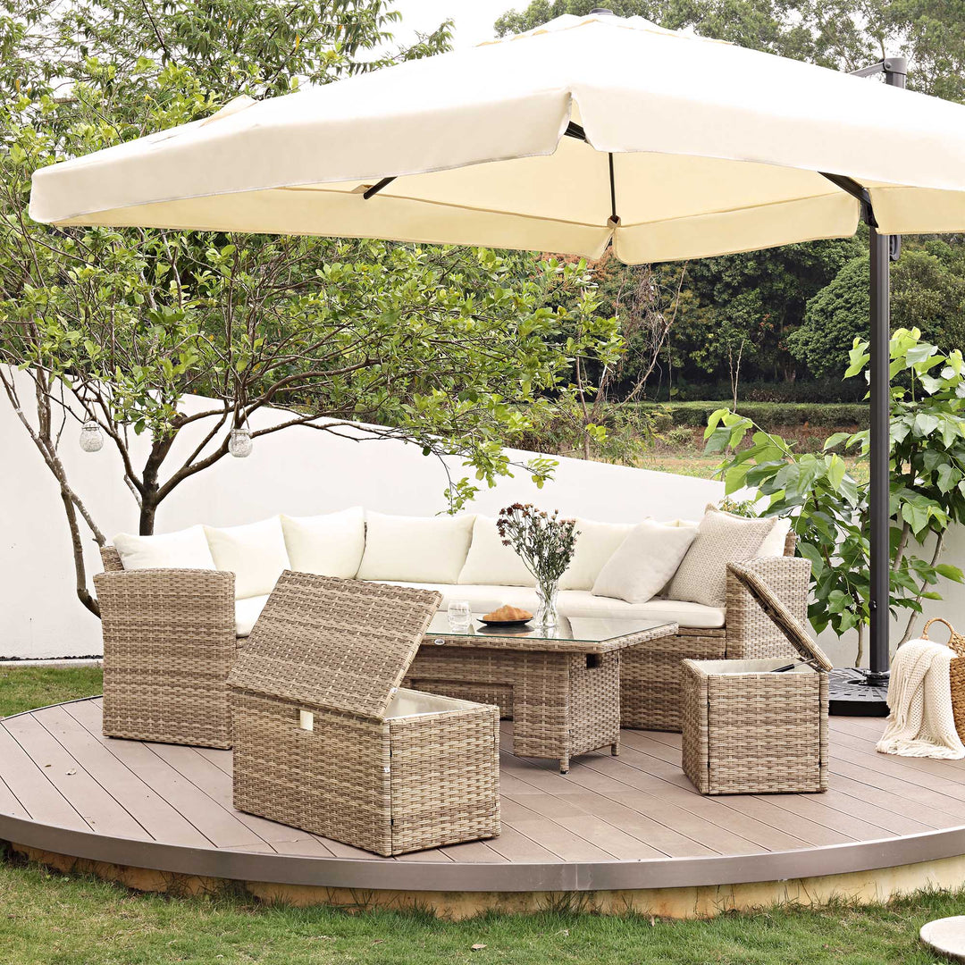 Granchester Rattan Rectangular Corner Dining Sofa Set with Rising Table ...