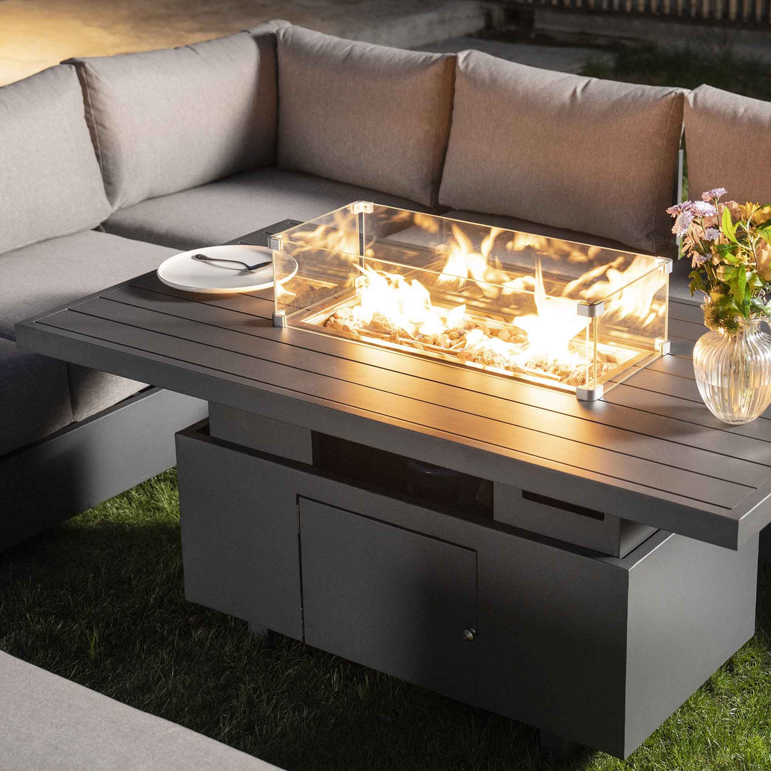 Jardin Aluminium Large Corner Dining Set with Rising Firepit Table ...