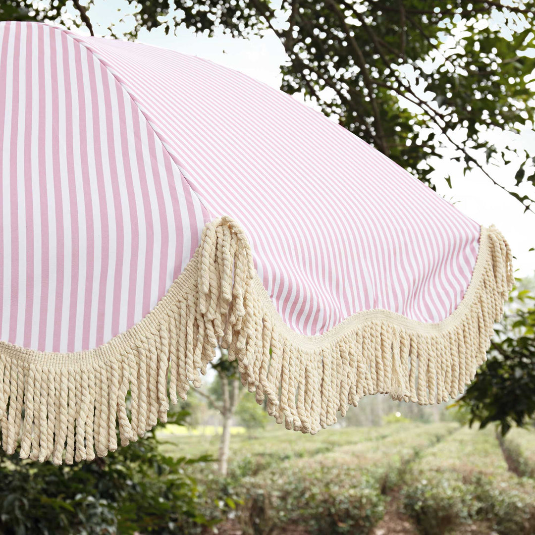 Gabriel Pink and White Striped Fringed Parasol with Tilt | daals
