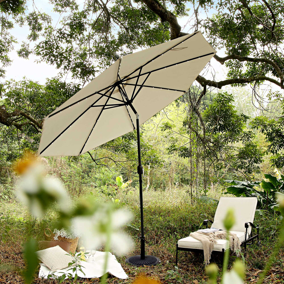 3M LED Light Aluminium Frame Garden Parasol with Tilt Crank , Beige | daals