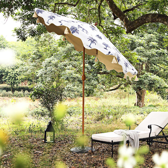 Tropical Pattern 2.6M Octagonal Tassel Parasol with Aluminium Tilt | daals