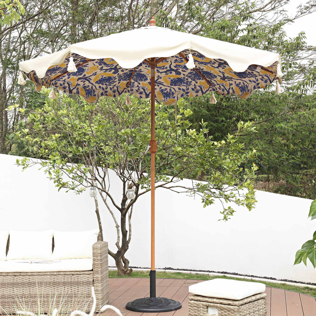 Butterfly & Flower 2.6M Octagonal Tassel Parasol with Aluminium Tilt ...