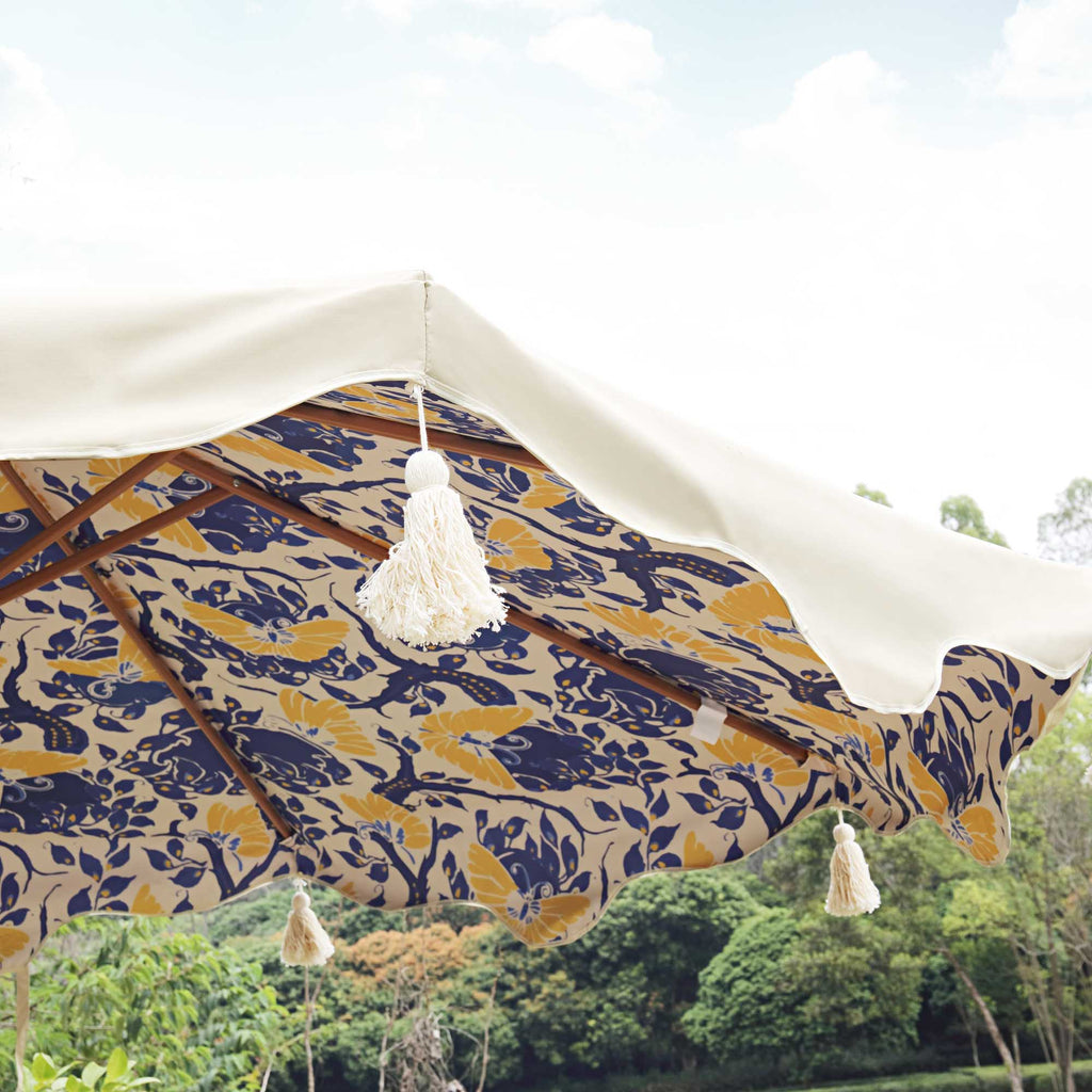Butterfly & Flower 2.6M Octagonal Tassel Parasol with Aluminium Tilt ...