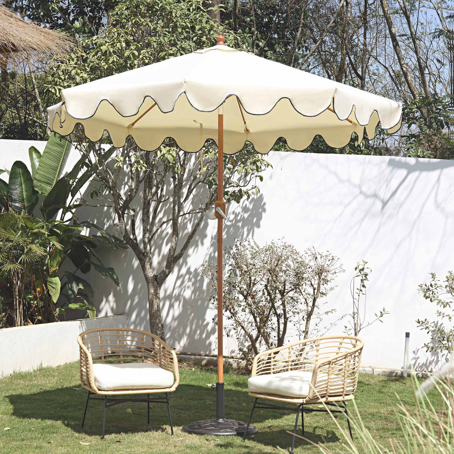 Beige 2.6M Octagonal Crank and Tilt Parasol with Navy Scalloped Edge ...