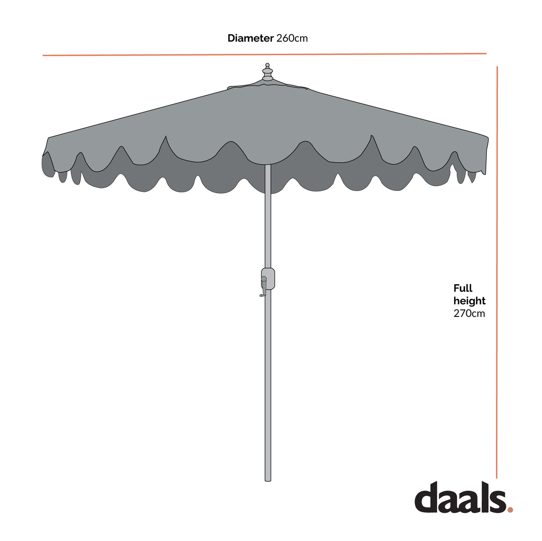Beige 2.6M Octagonal Crank and Tilt Parasol with Navy Scalloped Edge ...
