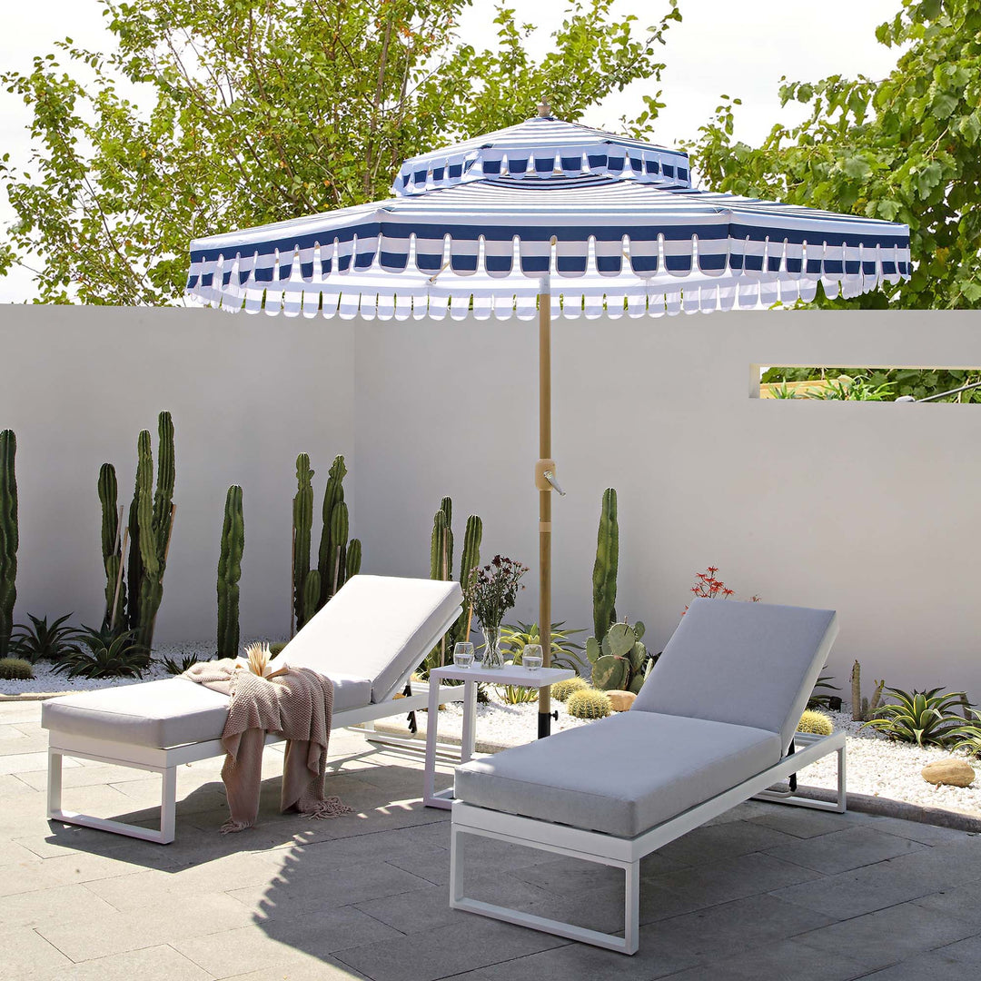 Fabienne Blue and White Striped 3M Double Top Crank and Tilt Parasol ...