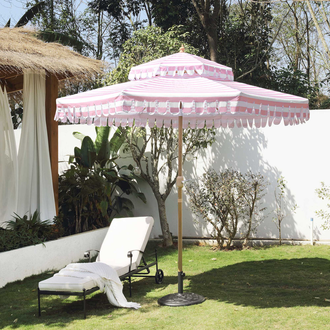 Fabienne Pink and White Striped 3M Double Top Crank and Tilt Parasol ...