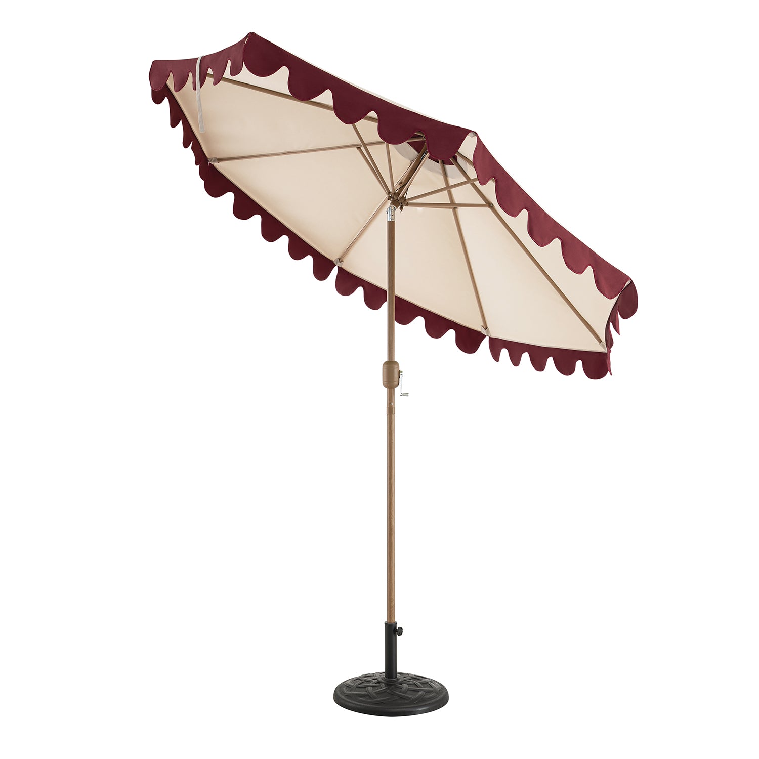 Margaux Scalloped Garden Tilt Parasol, Redcurrant and Beige | daals