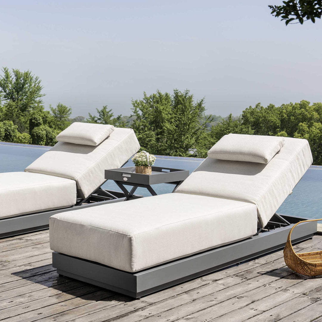 Pedra Rope and Aluminium Outdoor Sun Lounger, Grey | daals